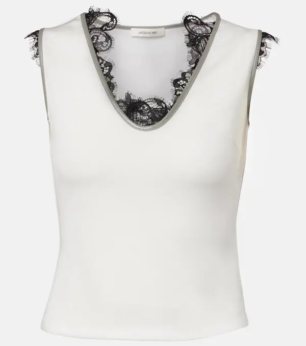 JACQUES WEI Lace-trimmed Jersey Top