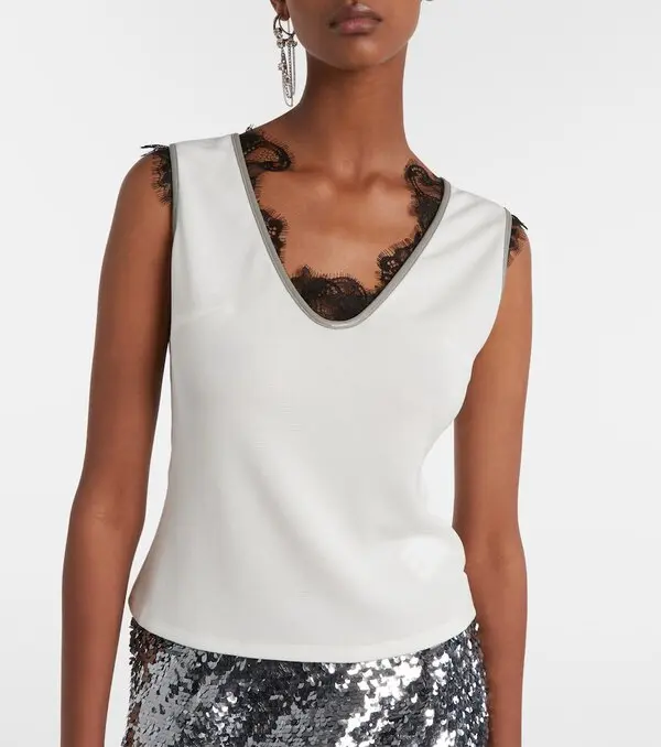 JACQUES WEI Lace-trimmed Jersey Top