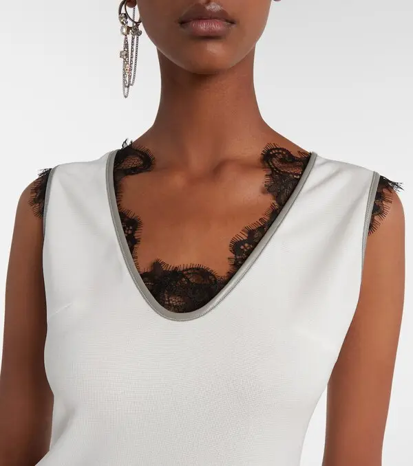 JACQUES WEI Lace-trimmed Jersey Top
