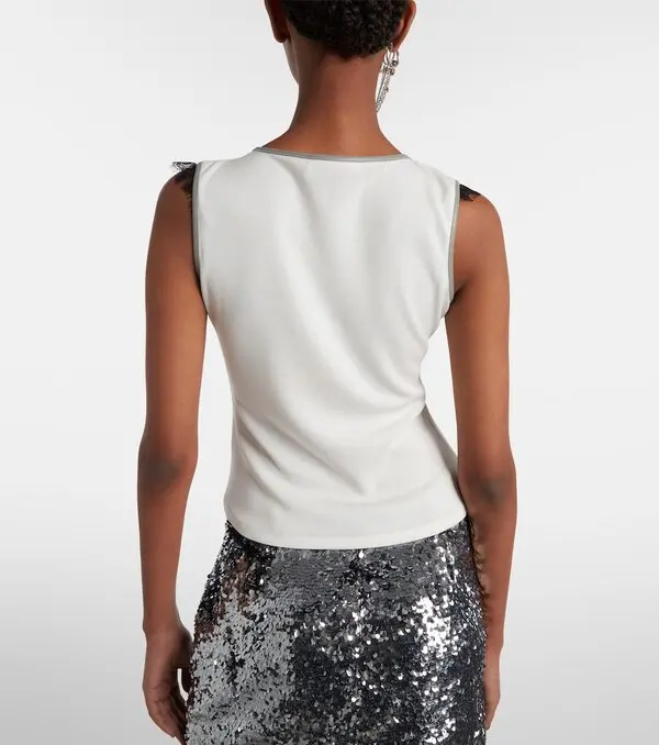 JACQUES WEI Lace-trimmed Jersey Top