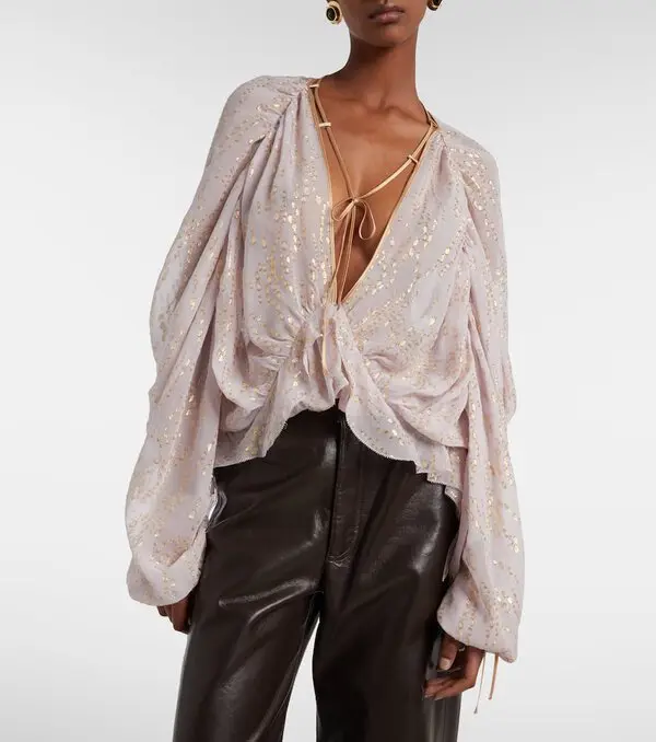 JACQUES WEI Ruffled Silk-blend Shirt