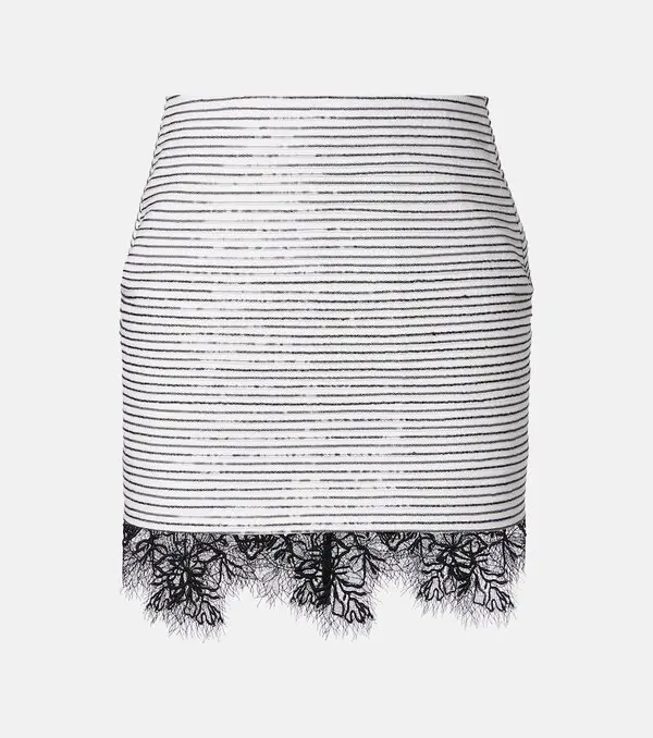 JACQUES WEI Lace-trimmed Sequined Cotton Miniskirt - White