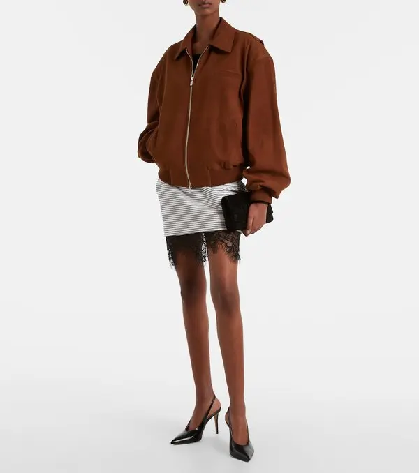 JACQUES WEI Lace-trimmed Sequined Cotton Miniskirt