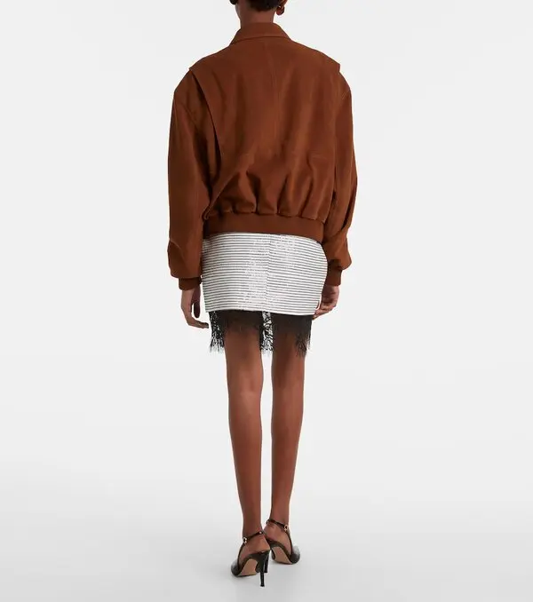 JACQUES WEI Lace-trimmed Sequined Cotton Miniskirt