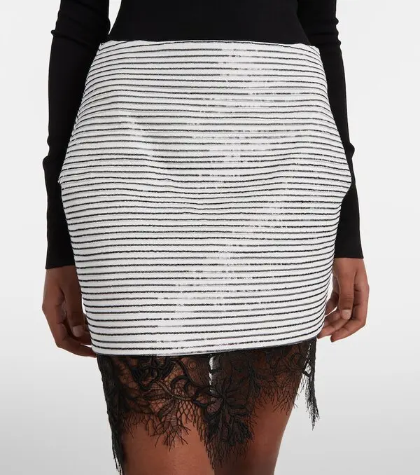 JACQUES WEI Lace-trimmed Sequined Cotton Miniskirt