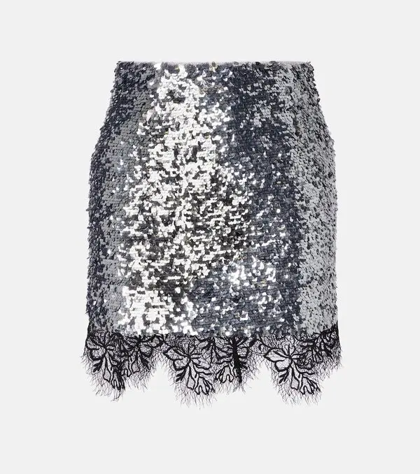 JACQUES WEI Lace-trimmed Sequined Miniskirt