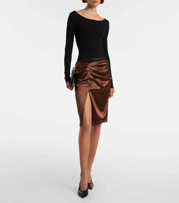 JACQUES WEI Lace-trimmed Satin Miniskirt