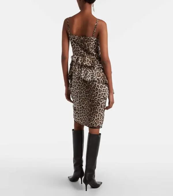 JACQUES WEI Leopard-print Silk Midi Skirt With Lace