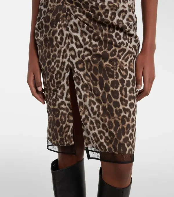 JACQUES WEI Leopard-print Silk Midi Skirt With Lace