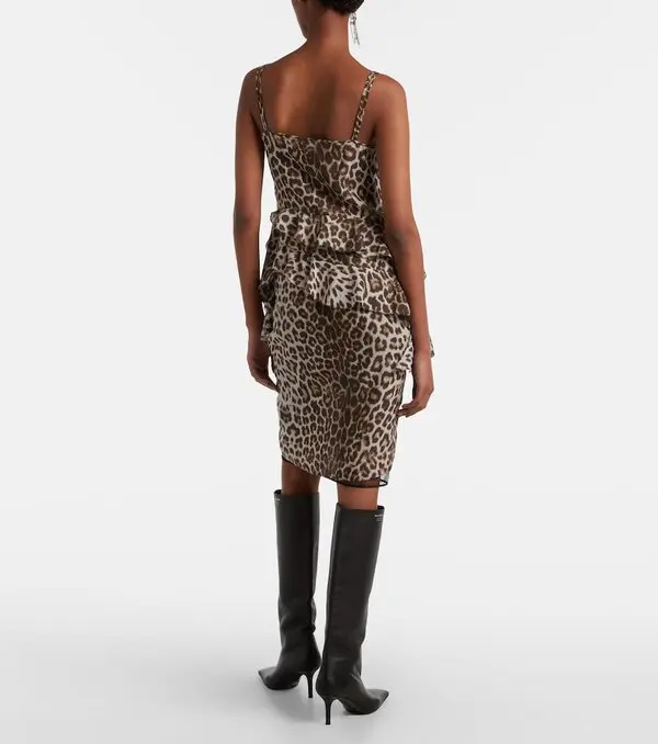 JACQUES WEI Leopard Print Silk Lace Miniskirt