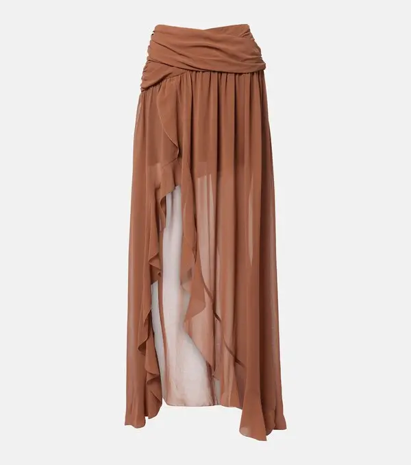 JACQUES WEI Draped Asymmetric Maxi Skirt - Brown