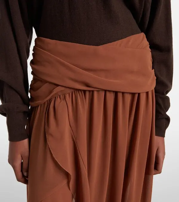 JACQUES WEI Draped Asymmetric Maxi Skirt - Brown