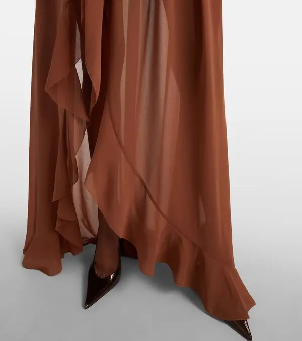 JACQUES WEI Draped Asymmetric Maxi Skirt - Brown
