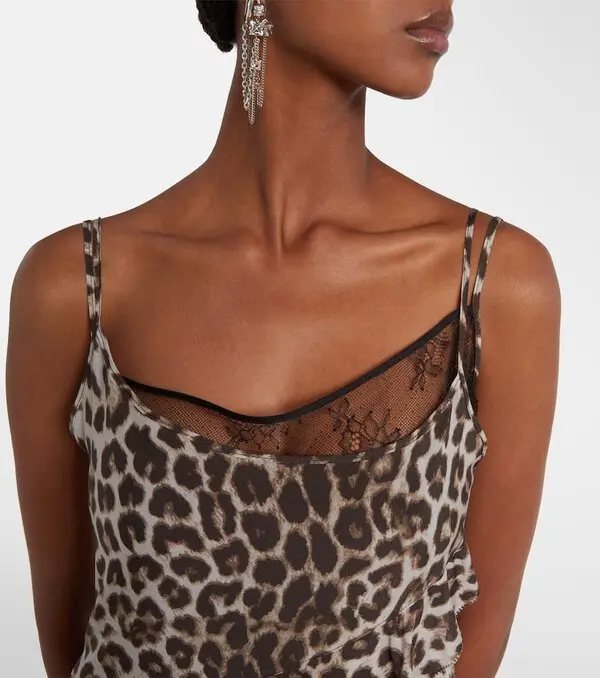 JACQUES WEI Leopard-print Ruffled Silk Camisole
