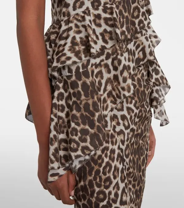 JACQUES WEI Leopard-print Ruffled Silk Camisole