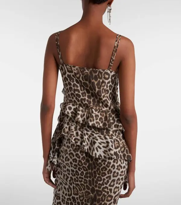 JACQUES WEI Leopard-print Ruffled Silk Camisole