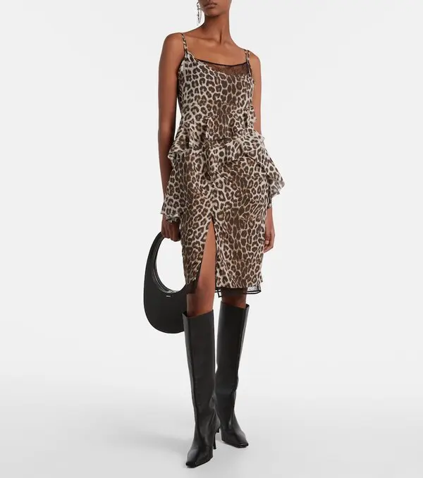 JACQUES WEI Leopard-print Ruffled Silk Camisole - Multicoloured