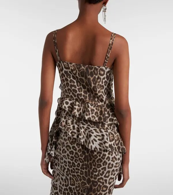 JACQUES WEI Leopard-print Ruffled Silk Camisole - Multicoloured