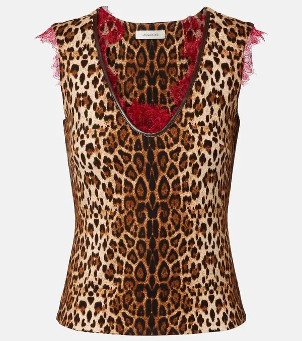 JACQUES WEI Leopard-print Top With Lace Trim