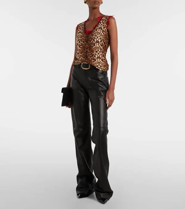 JACQUES WEI Leopard-print Top With Lace Trim