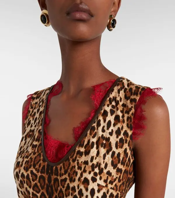 JACQUES WEI Leopard-print Top With Lace Trim