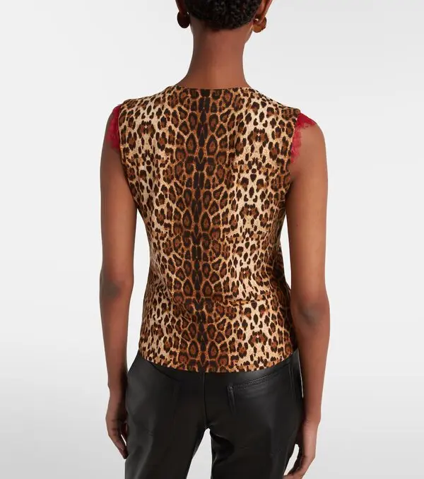 JACQUES WEI Leopard-print Top With Lace Trim