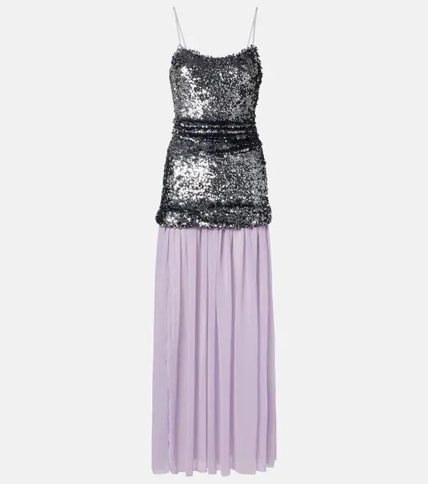 JACQUES WEI Sequined Paneled Maxi Dress