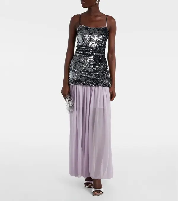 JACQUES WEI Sequined Paneled Maxi Dress
