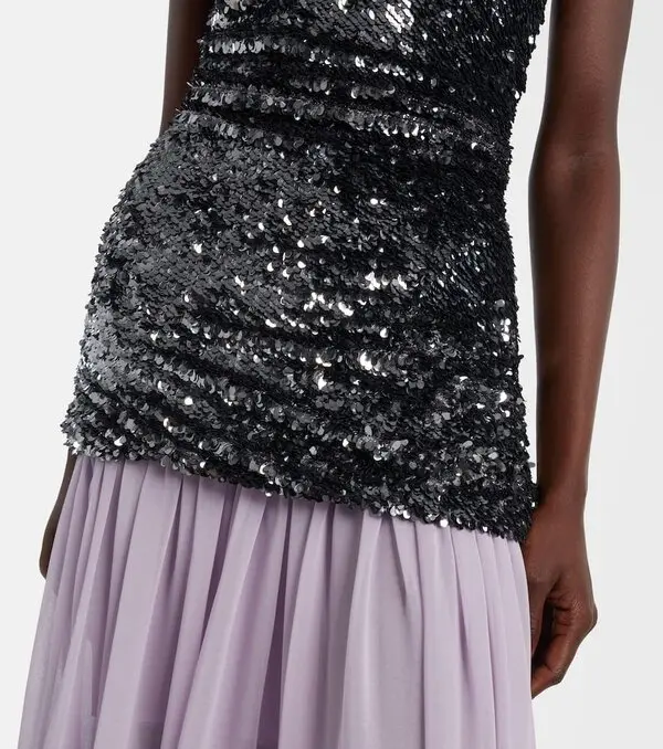 JACQUES WEI Sequined Paneled Maxi Dress