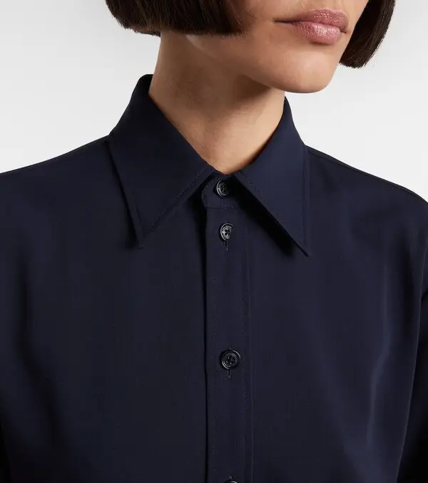 Ralph Lauren Belted Wool Midi Shirt Dress - Blue