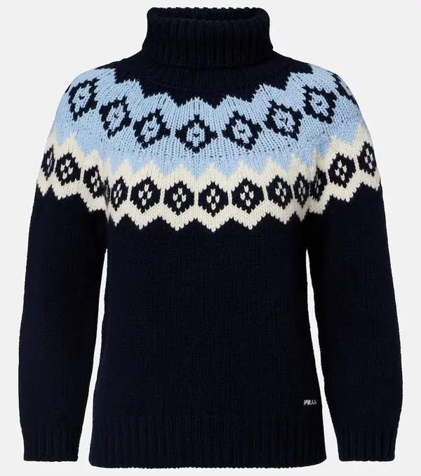 Prada Fair Isle Wool And Cashmere Sweater - Blue