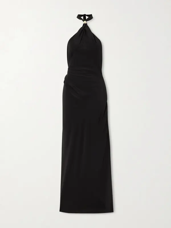 SIR. Silk Maxi Dress With Halterneck - Black