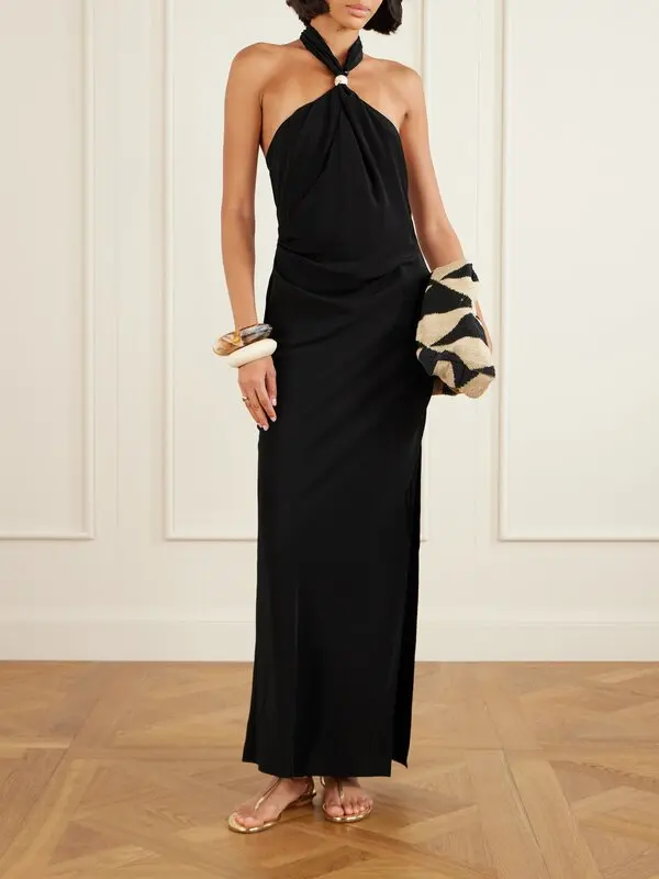 SIR. Silk Maxi Dress With Halterneck - Black