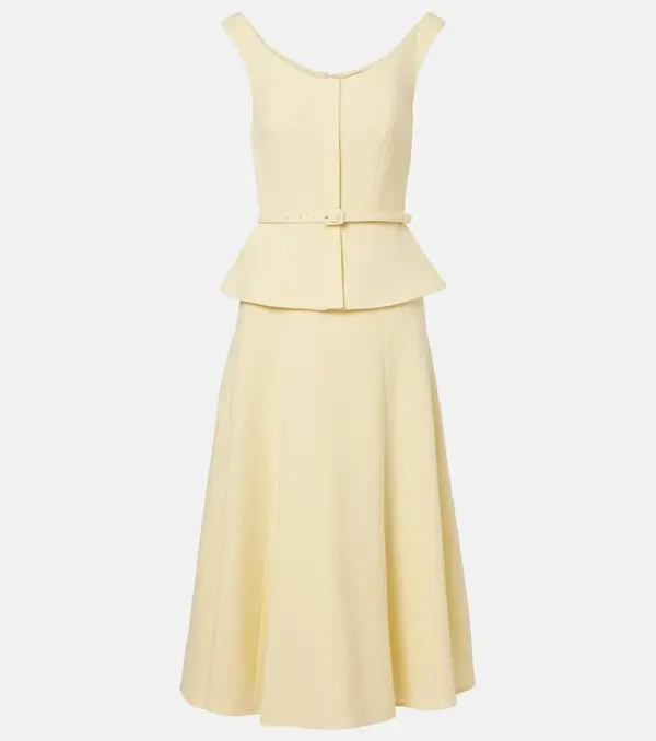 Roland Mouret Peplum Wool Crêpe Midi Dress - Yellow