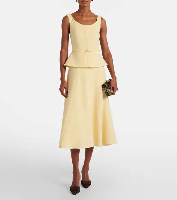 Roland Mouret Peplum Wool Crêpe Midi Dress - Yellow