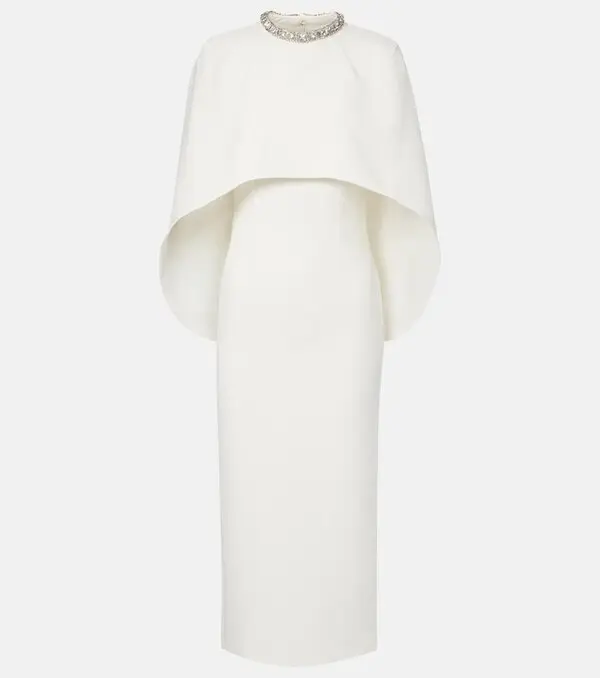 Roland Mouret Caped Crystal-embellished Crêpe Midi Dress - White