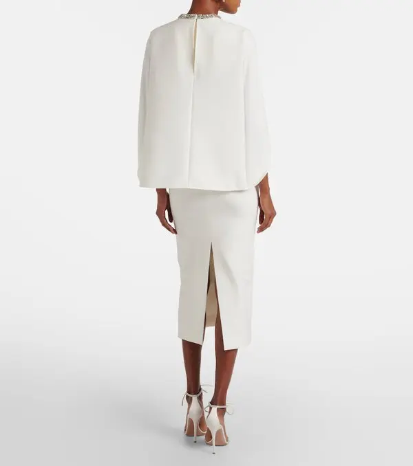 Roland Mouret Caped Crystal-embellished Crêpe Midi Dress