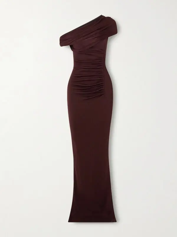 SELF-PORTRAIT Off-the-shoulder Draped Knitted Maxi Dress