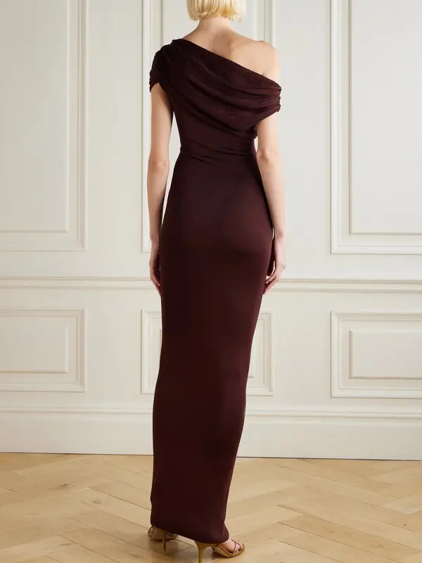 SELF-PORTRAIT Off-the-shoulder Draped Knitted Maxi Dress