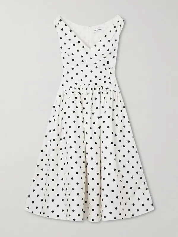 SELF-PORTRAIT Wrap-effect Polka-dot Midi Dress - Neutrals