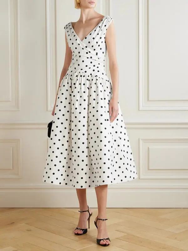 SELF-PORTRAIT Wrap-effect Polka-dot Midi Dress - Neutrals