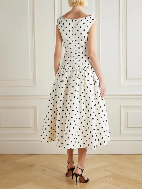 SELF-PORTRAIT Wrap-effect Polka-dot Midi Dress - Neutrals