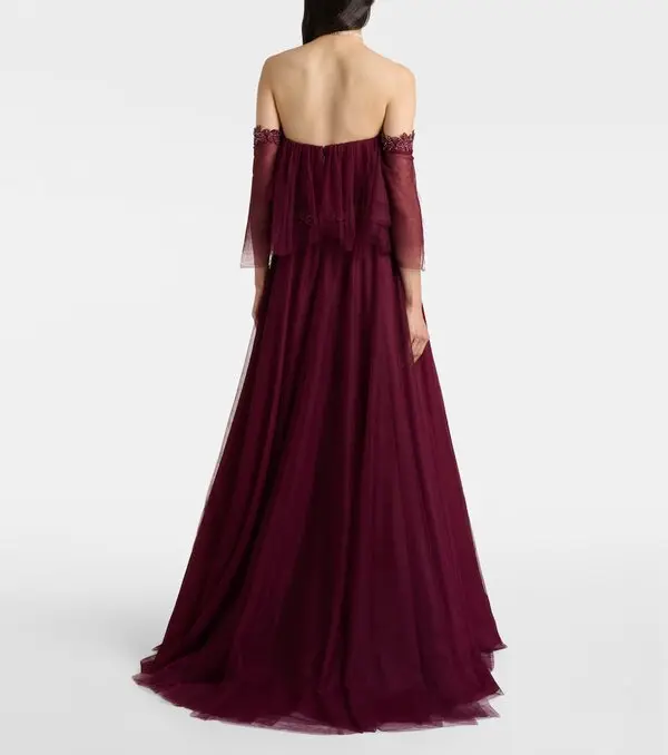 Costarellos Embellished Tulle Gown