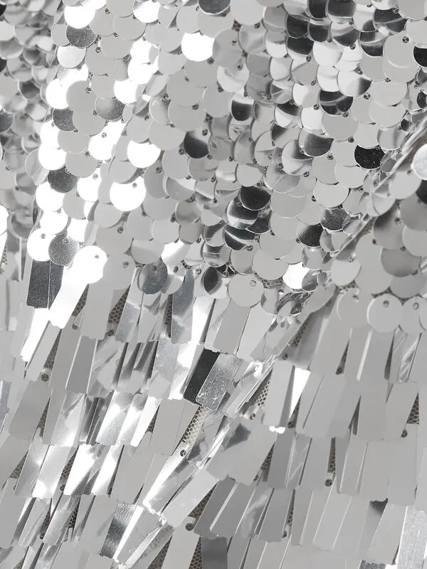 Self-Portrait Fringed Sequined Tulle Midi Dress In Silver | Editorialist