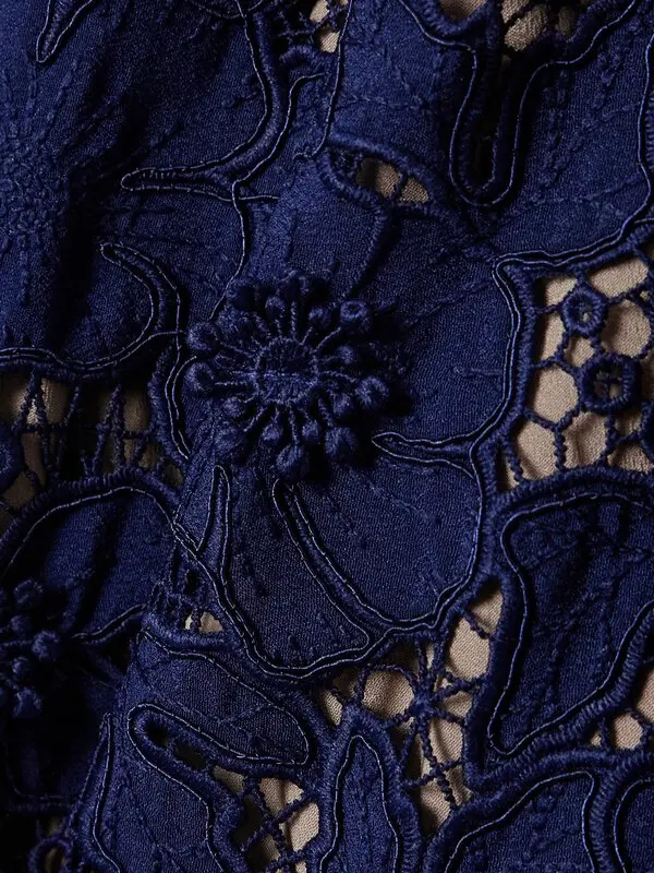 SELF-PORTRAIT Belted Guipure Lace Midi Dress - Blue