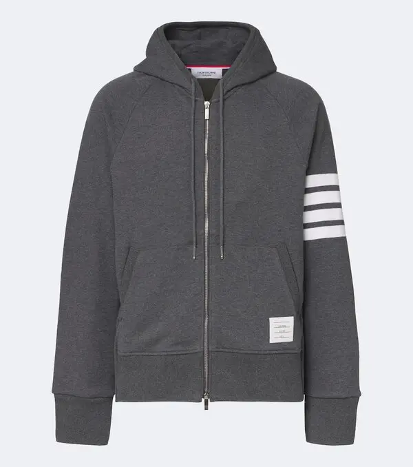 Thom Browne 4-bar Cotton Jersey Zip-up Hoodie - Grey