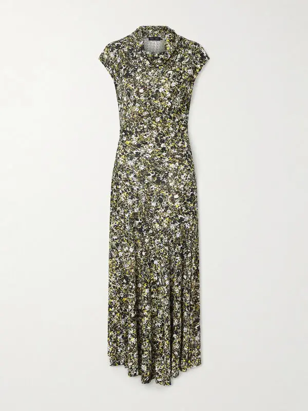 Proenza Schouler Tamara Asymmetric Draped Printed Jersey Maxi Dress - Green