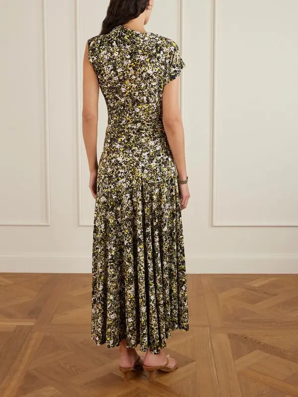 Proenza Schouler Tamara Asymmetric Draped Printed Jersey Maxi Dress - Green