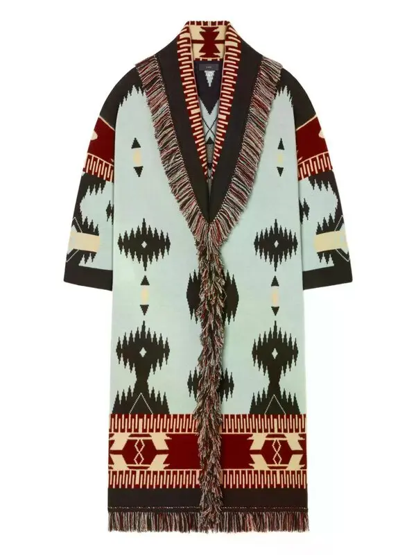 Alanui Icon Jacquard Fringed Cardigan Coat - Blue