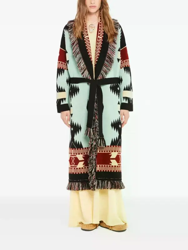 Alanui Icon Jacquard Fringed Cardigan Coat - Blue